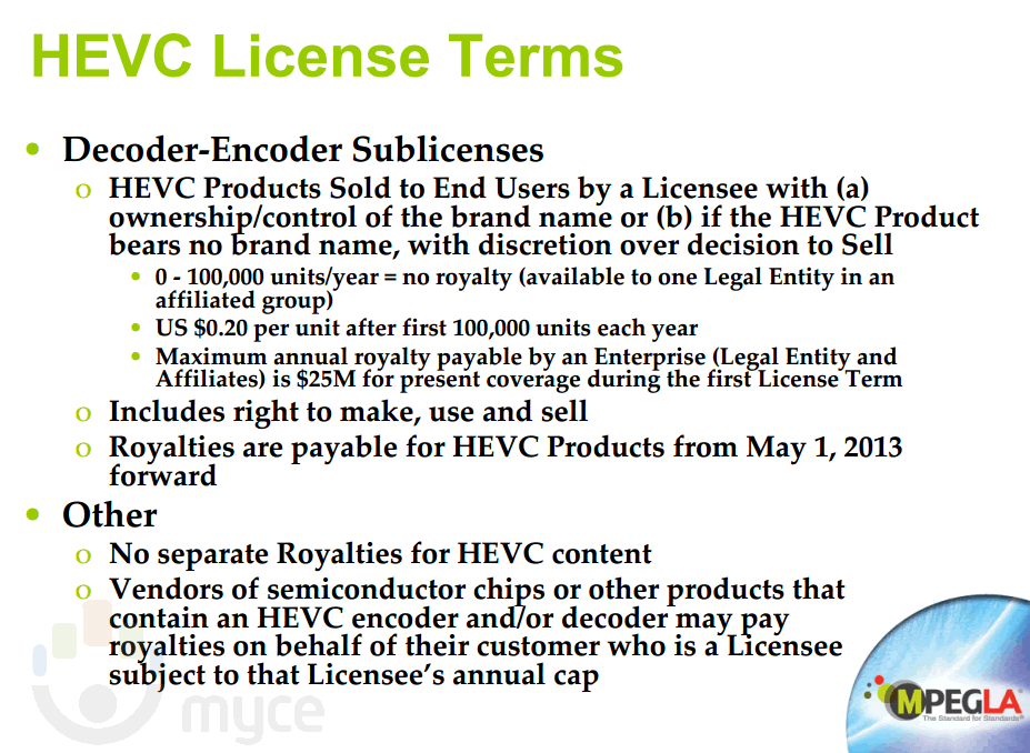 MPEG-LA reveals HEVC / H.265 license fees – free for some, $25 million ...